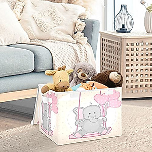 Kigai Cute Bowknot Elephant Storage Baskets for Shelves Foldable Closet Basket Storage Bins with Lid for Clothes Home Office Toys Organizers