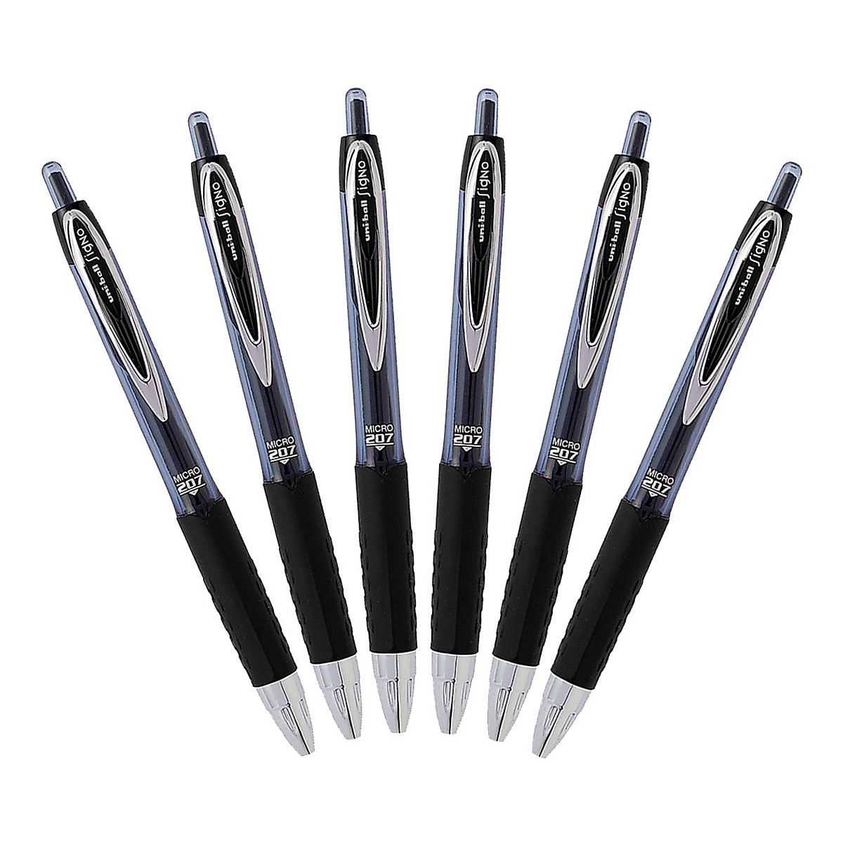 Uni-Ball Signo 207 Retractable Gel Pen, 0.5mm Micro Point, Black, Pack of 6