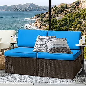 Devoko 2 Pieces Patio Furniture Sets All-Weather Outdoor Sectional Armless Sofa (Blue)