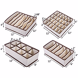 Amelitory Underwear Organizer Drawer Divider Foldable for Bras Panties Socks 4 Set, Beige