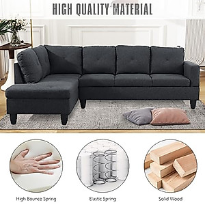 LostCat 97" W Sectional Couches for Living Room, Flannel Modular Sectional Sofa Set for Living Room Couch, L Shape Couch for Living Room Furniture Sets, Black Grey