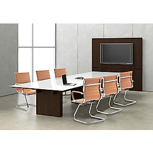 Guyou Office Reception Guest Chairs Set of 6 Mid Back PU Leather Metal Leg Sled Base Conference Reception Room Chairs with Arms (Sandy Brown, 6 PCS)
