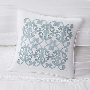 Madison Park Celeste Comforter Set-Textured Luxury Design All Season Down Alternative Bedding, Matching Sham, Decorative Pillows, King(104"x92"), White 5 Piece