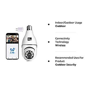 Light Bulb Security Camera,2.4G&5G Light Bulb Camera，355°PTZ &Night Vision & Motion Detection Light Socket Camera