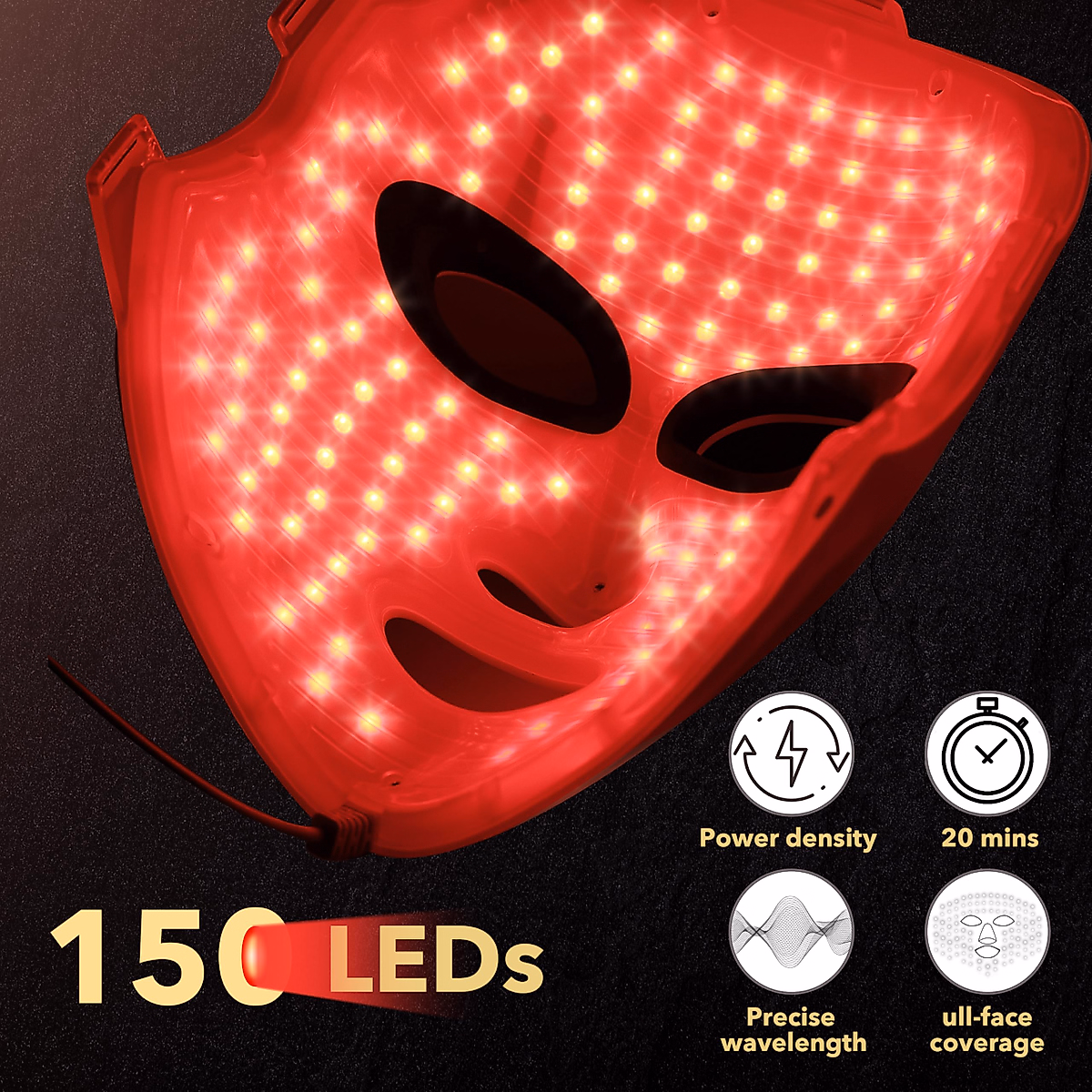 NEWKEY Red Light Therapy Mask for Face Wrinkles, LED Face Mask Light Therapy,7 Colors Photon Red Light Therapy Mask for Face, 20 Minutes Treatment,Adjustable Strap,Plug-in