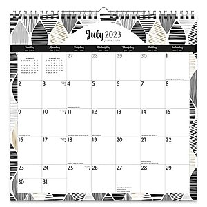 Ebony and Ivory | 2024 12 x 12 Inch 18 Months Monthly Square Wire-O Calendar | Sticker Sheet | July 2023 - December 2024 | Plato | Stationery Planning