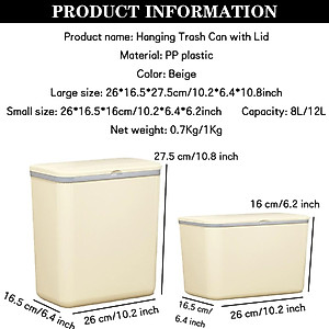 Kitchen Trash Can,Compost Trash Can,Hanging Trash Can for Kitchen Cabinet Door,Multifunctional Hanging Trash Can with Lid,8L/12L Small Kitchen Garbage Can,for Counter Top or Under Sink