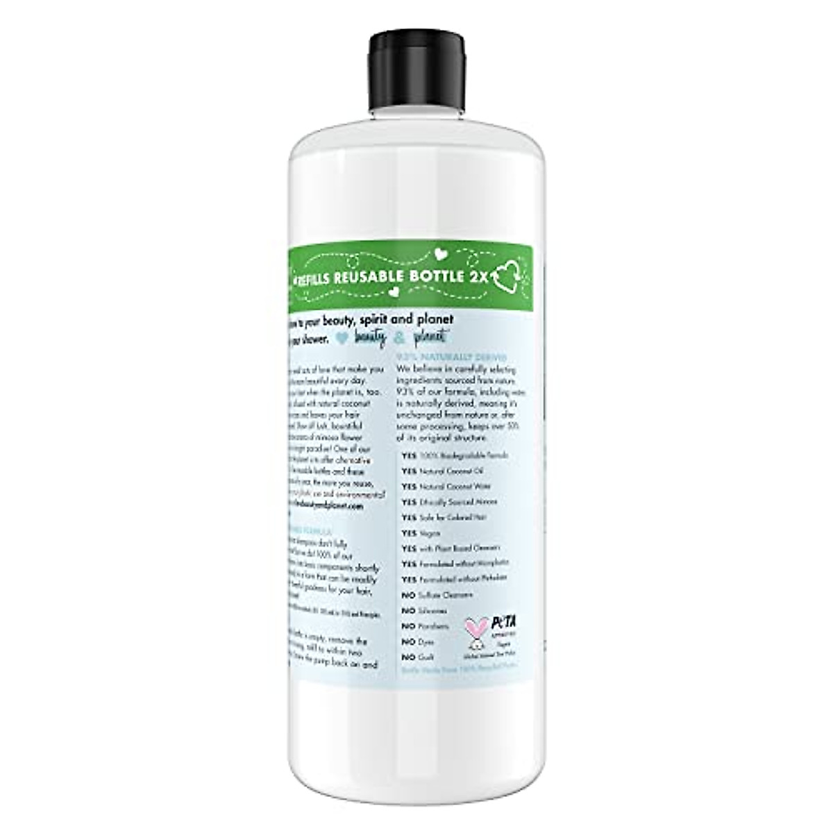 Love Beauty And Planet Sulfate Free Shampoo Volumizing Shampoo for Fine Hair Coconut Water and Mimosa Flower Refill Bottle for use with Reusable Aluminum Bottle 32.3 oz ( Packaging may vary )