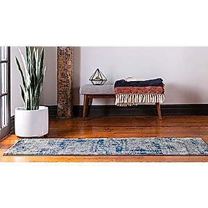 Unique Loom Mystic Collection Area Rug - Seine (2'x 6' Runner, Navy Blue/ Beige)