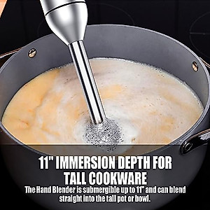 POSWEENR Immersion Blender, Scratch Resistant Hand Blender, 9-in-1 Heavy Duty Copper Motor Stainless Steel Stick Blender with Milk Frother, Whipping, Blade Remover, Storage Case, Black