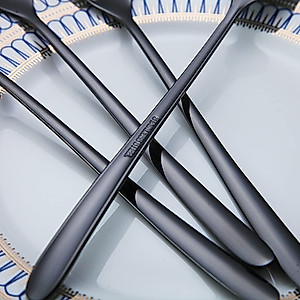 Black Long Handle Spoon, Coffee Stirrers, Premium Stainless Steel Ice Tea Spoons, Ice Cream Spoon, Cocktail Stirring Spoons, Set of 6 (Black)