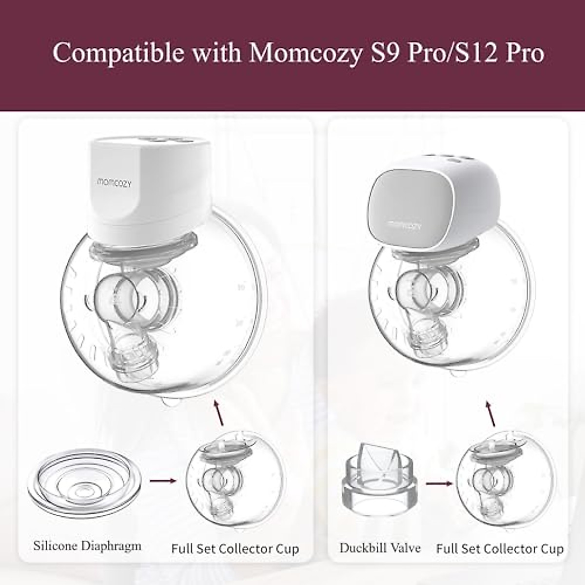 6pc Upgrade Duckbill Valve and 4pc Silicone Diaphragm Compatible with Momcozy S12 Pro/S9 Pro Hands-Free Breast Pump Wearable,Breast Pump Replacement Accessories,for Momcozy/TSRETE Breastpump Parts