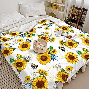 Sunflower Blanket Sunflower Gifts for Women Throw Blanket,Sunflower Gifts Bedding Decor White Throw Blanket,Sunflower Stuff Decorations Warm Soft Sherpa Thick Blanket for Bed Sofa Office