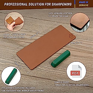 BeaverCraft Stropping Leather Strop Kit for Sharpening Knife Strop LS2P1 - Leather Honing Strop 3 x 8 IN - Knives Sharpening with Stropping Set Polishing Compound - Double Sided