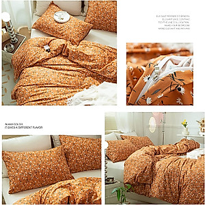 LifeTB Garden Style Orange Floral Duvet Cover King Boho Flower Botanical Bedding Sets Burnt Orange Pumpkin Color Comforter Cover 100% Cotton Floral Bedding Sets 1 King Duvet Cover with 2 Pillowcases