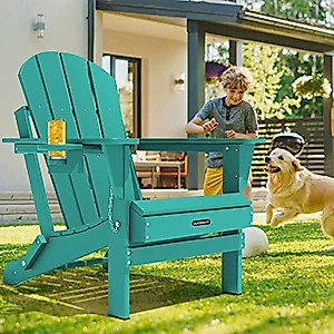 MUCHENGHY Folding Adirondack Chairs, Patio Chairs, Lawn Chairs, Outdoor Chairs, Adirondack Chair Plastic, Fire Pit Chairs, Weather Resistant with Cup Holder for Deck, Backyard, Garden(Lake Blue)