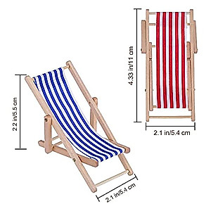 Dollhouse Miniature Furniture Accessories Foldable Wooden Beach Chair Mini Longue Deck Chair Doll House Ornament Kits for DIY Fairy Garden Dollhouse Decoration - Pack of 4