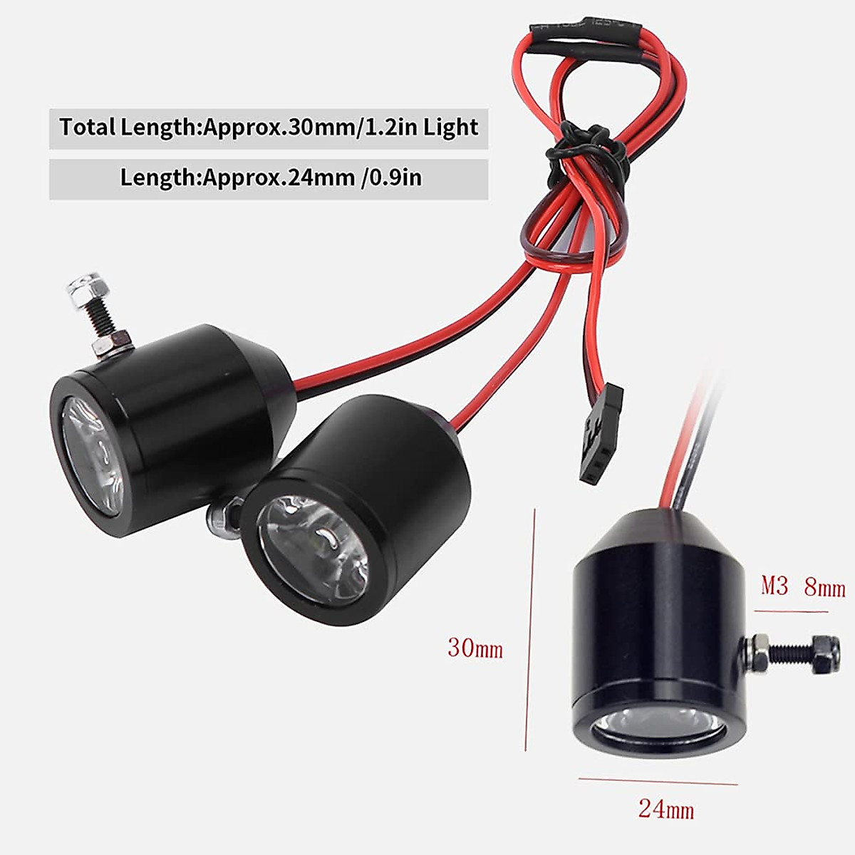 RC LED Light Kit, RC Spotlights 3W Headlight Front Light Searchlights Spare Part LED Light Headlights Replacement Accessory for RC Crawler Car Kids Toy Vehicle(Black)