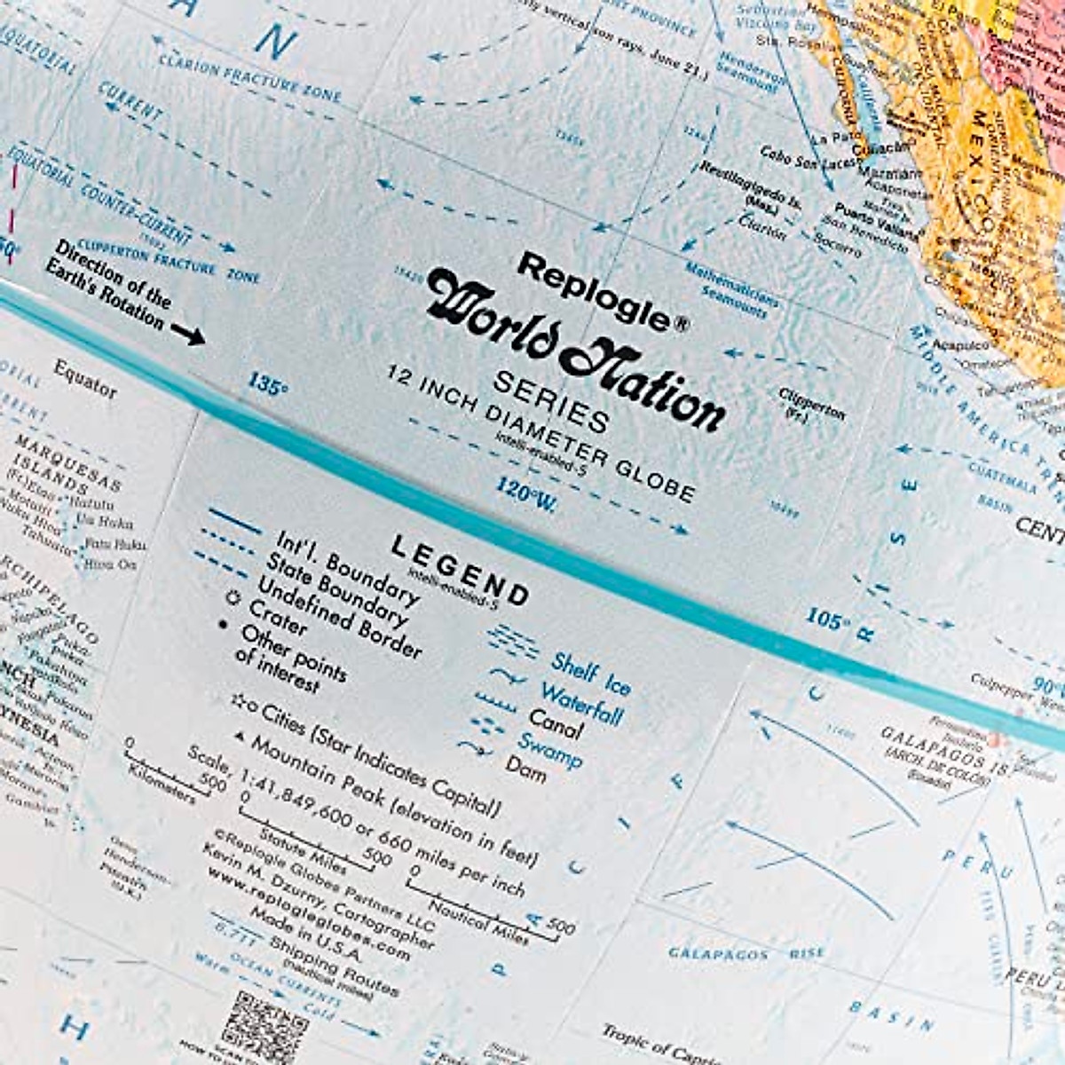 Replogle Globe - Educational Raised Political Relief & Mountains Ranges, Showcases Ocean Currents with 2023 Country Lines - Perfect for a Classroom, Home or Office - 12” Blue Ocean Globe & Black Base