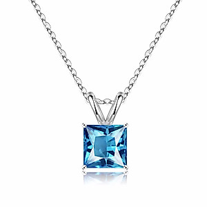Iefil November Birthstone Necklaces for Women - Swiss Blue Topaz Necklace S925 Sterling Silver November Birthstone Jewelry for Women Mom Daughter November Birthday Gifts, Princess Cut Birthstone