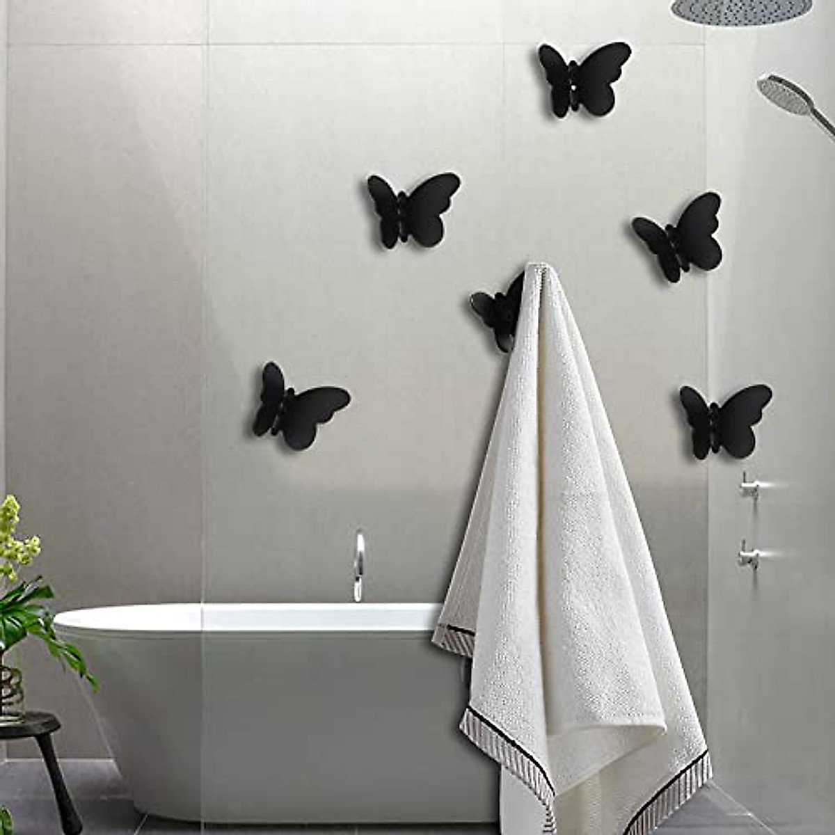 Surakey Wall Hooks 5 Pcs,Coat Hooks, Stainless Steel Hook, Luggage Key Hook, Bathroom Kitchen Dining Room,Indoor and Outdoor Hooks Butterfly Clothes Hook Towels Wall Hook Decoration, Black