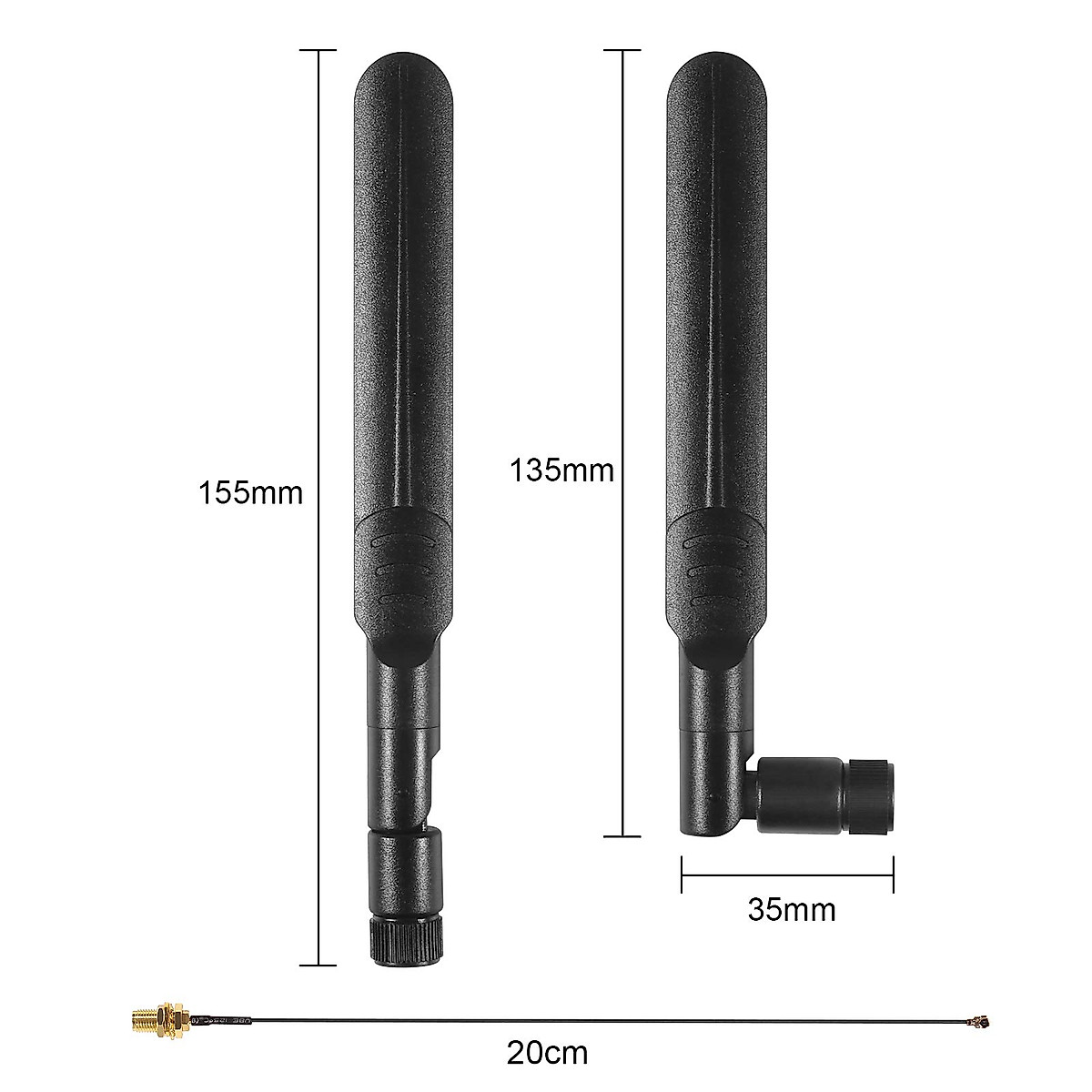 2 Set 8dBi WiFi RP-SMA Male Antenna, MELIFE 2.4GHz 5.8GHz Dual Band with 20CM U.FL/IPEX to RP-SMA Female Pigtail Cable.