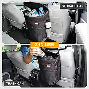 EcoNour Car Trash Can with Lid & Storage Pockets | Waterproof Garbage Can | Hanging Trash Bin with Removable Inner Bag | Trash Can for SUVs, Trucks & More | Black