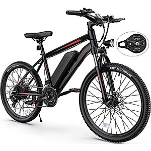 TotGuard Electric Bike, Electric Bike for Adults 26'' Ebike with 350W Motor, 19.8MPH Electric Mountain Bike with Lockable Suspension Fork, Removable 36V/10.4Ah Battery, Professional 21 Speed Gear