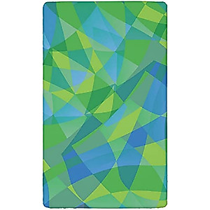 Polygons Themed Fitted Mini Crib Sheets,Portable Mini Crib Sheets Soft & Stretchy Fitted Crib Sheet-Baby Crib Sheets for Girl or Boy,24“ x38“,Green and Sea Blue