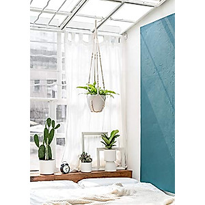 Mkono 43 Inch Macrame Plant Hanger Large for up to 12 Inch Pot Extra Long Hanging Plant Holder No Tassels Hanging Planter Basket with Wood Beads for Indoor Outdoor Boho Home Decor, Ivory