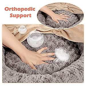 GASUR Small Dog Bed & Cat Bed, Round Donut Calming Dog Beds for Small Dogs, 23"/26" Anti-Anxiety Cave Bed with Hooded Blanket, Cozy Puppy Bed and Cat Beds for Indoor Cats, Machine Washable Pet Bed 23"