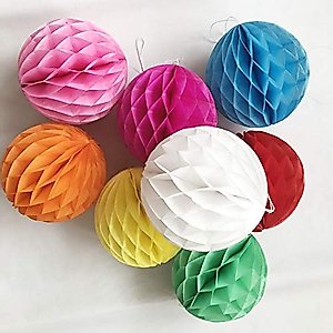8pcs 10 inch Paper Honeycomb Balls Decorative Tissue Honeycomb Balls Paper Pom Poms Flower Balls Art Hanging Balls for Birthday Wedding Nursery Baby Shower Home Decor (10inch, Multi-Color)