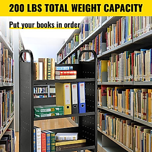 VEVOR Book Cart, 200LBS Library Cart, Single Sided V-Shaped 30x14x49 Inch Rolling Book Cart, Sloped Shelves with 4 Inch Lockable Wheels for Home Shelves Office and School Book Truck in Black