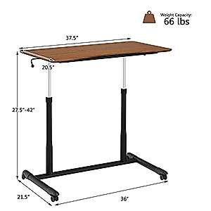 Tangkula Mobile Standing Desk Computer Desk, Height Adjustable Stand Up Desk with 4 Wheels, Rolling Compact Standing Desk with Steel Frame, MDF PVC Tabletop, Ideal for Home Office (Brown)