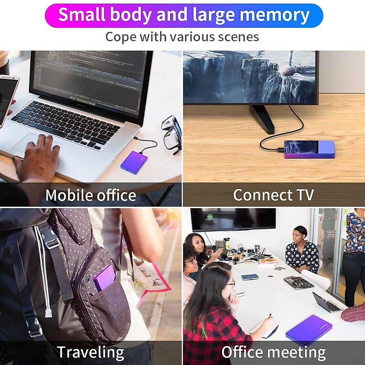 Portable External Hard Drive 500GB 1TB 2TB 4TB 2.5 inch UASP External Mobile Data Storage Hard Disk USB 3.0 Ultra Slim Aluminum HDD Backup for PC/Desktop/Laptop/TV/Mac/MacBook/Windows,Black,1TB