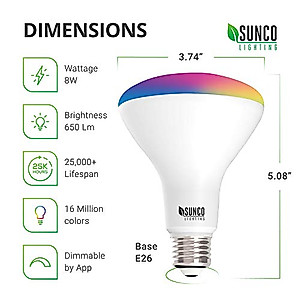 Sunco Lighting BR30 Alexa Smart Flood Light Bulbs, Color Changing LED Recessed WiFi Bulb, 8W, RGBCW, Dimmable, 650 LM, Compatible with Alexa & Google Assistant, E26 Base, No Hub Required 2 Pack