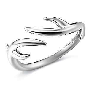 JEWME S925 Sterling Silver Deer Reindeer Antler Ring Adjustable Women Gift Lover Jewelry(7-8)
