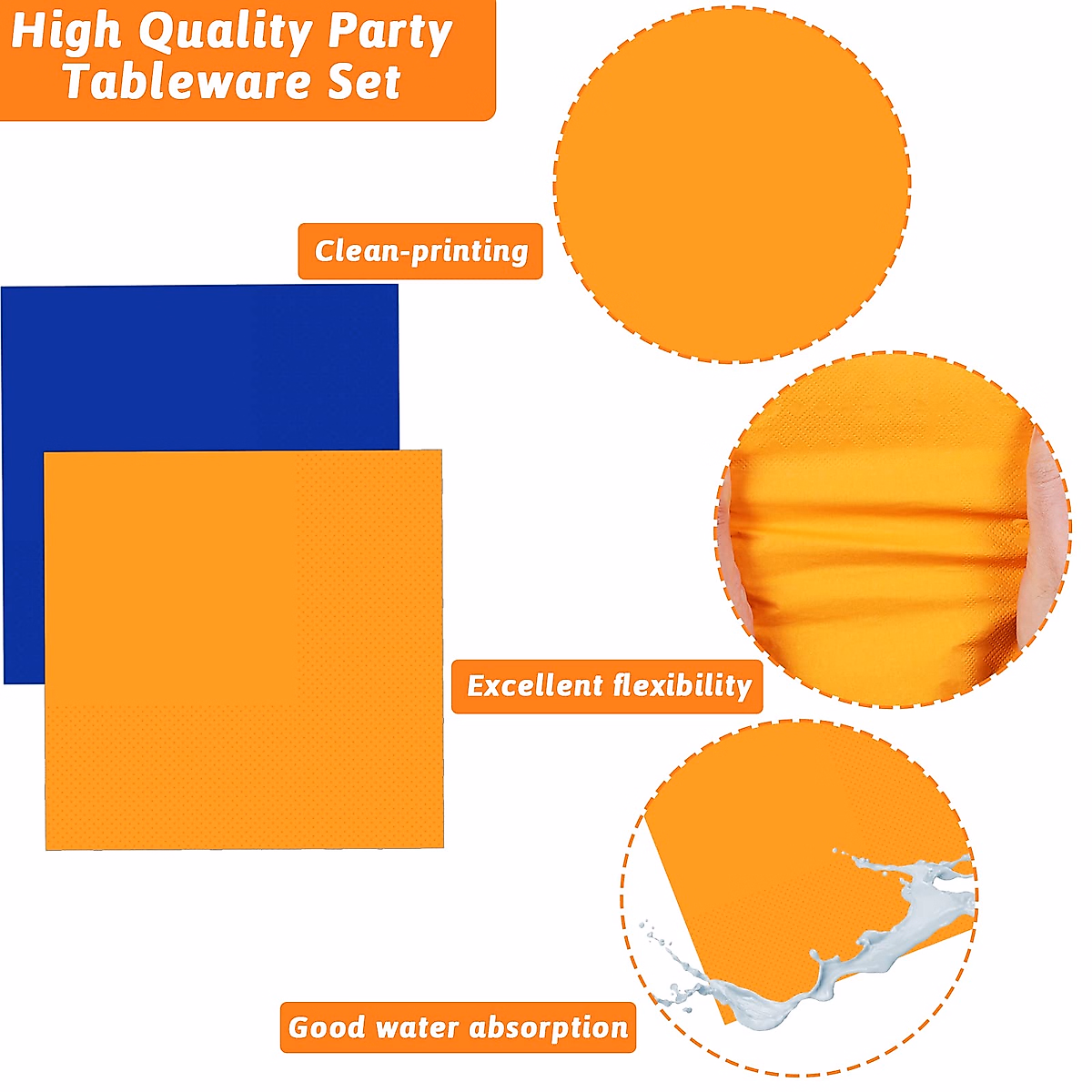 Wiooffen 96 Pcs Orange and Blue Birthday Party Plates Napkins Dart War Party Supplies Tableware Disposable Orange Blue Paper Dinnerware Decoration for Baby Shower Birthday Party, 24 Guests