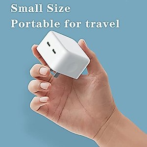 iPhone Dual USB-C Port Compact Power Adapter [GaN] PD 3.0 Foldable USB Type C Plug Fast Wall Charger Block for iPhone 14 13 12 11 Pro Max Plus Mini, iPad, AirPods, MacBook Air【Without Cable】