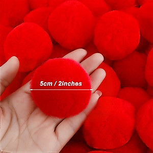 Red Pom Poms Christmas Faux Fur Pompom Ball Acrylic Large Red Pompoms Crafts Holiday Pom Balls Fluffy Plush Pompom for DIY Christmas Costume Supplies Party Decorations, 2 Inches (30 Pieces)