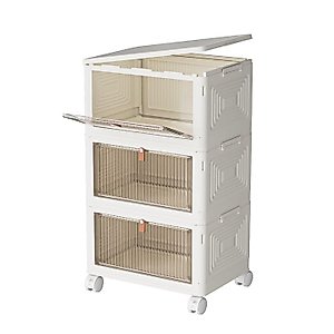 3 Tier Plastic Storage Bins with Lids 23QT, Stackable Storage Containers with Wheels, Folding Storage Boxes, Collapsible Storage Bins, Closet Organizers and Storage for Living Room,Kitchen,Office,Dorm