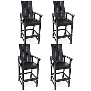 Giantex 52” Tall Adirondack Chair Set of 4, HDPE Outdoor Bar Stool with Ergonomic Backrest, Armrests, Footrest, Fire Pit Chair, All Weather Patio Bistro Chair for Yard, Garden, Lawn Chair (Black)