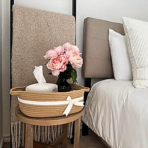 CHICVITA Small Woven Rope Gift Basket, Baby Nursery Storage Basket for Towels, Snacks, Toys, Diapers, Rectangle Shelf Basket for Bathroom, Cute Brown Basket, 13 x 9.8 x 5 inches