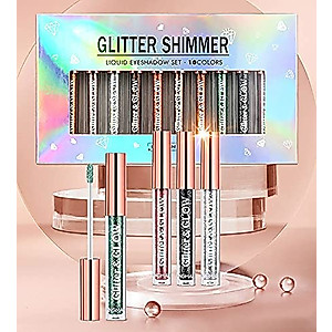 BestLand 10 Colors Liquid Glitter Eyeshadow Set, Metallic Glitter Shimmer Naked Smokey Eye Looks Waterproof Long Lasting Quick-Drying Sparkling Eye Shadow Christmas Makeup Kits