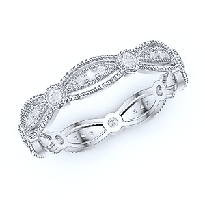 PRSTANI 10K White Gold Fancy Marquise Shape Milgrain Round Brilliant Genuine Moissanite Ring Wedding Band (10)