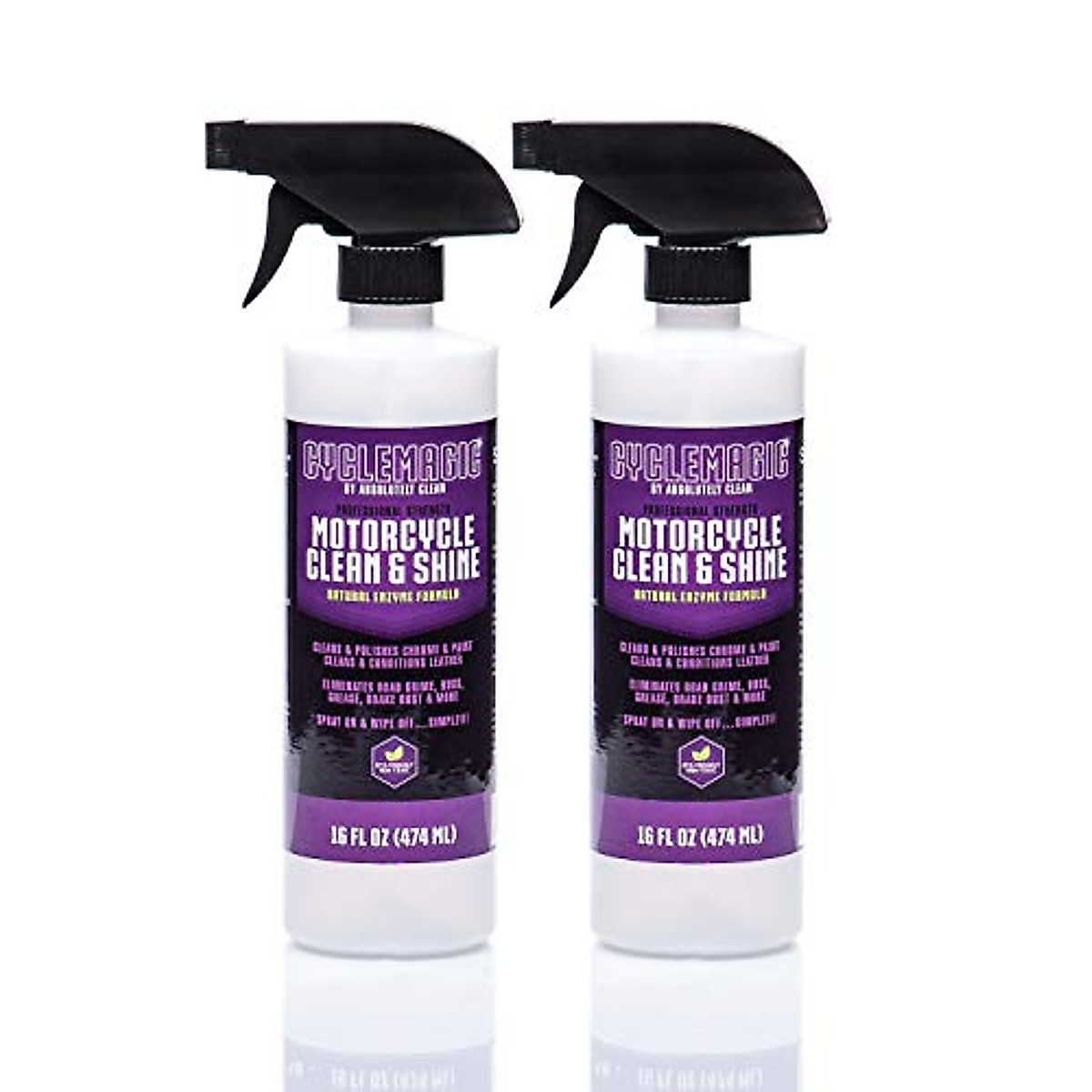 CycleMagic Motorcycle Clean and Shine Motorcycle Cleaner & Conditioner, Chrome Cleaner, Leather Cleaner, Paint | Eliminates Grime, Brake Cleaner, Dirt & Debris | (16oz Spray Bottle 2pack (Save 25%))