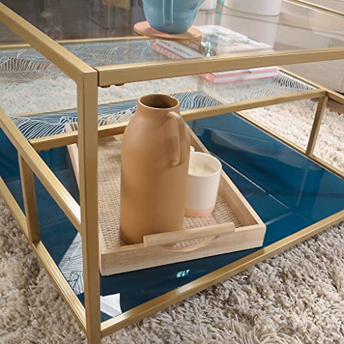 Sauder Coral Cape Coffee Table, L: 29.53" x W: 29.53" x H: 18.9", Satin Gold Finish