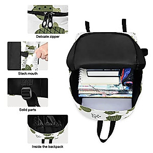 FOLIOSA Kid's Backpack Lunch Bag Set Green Turtle Print， Large Capacity Insulated Scratch-Resistant Backpack with Lunch Kit for School Work Suits for 6+ Years Teenager Boys Girls