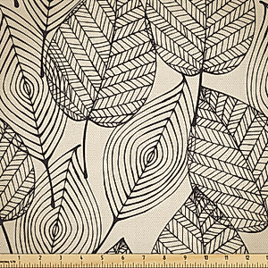 Ambesonne Beige Fabric by The Yard Autumn Geometric Leaf Pattern Vintage Design Abstract Striped Look Water Resistant Fabric for DIY Indoor and Outdoor Projects Curtain Furnishing 1 Yard Beige Black