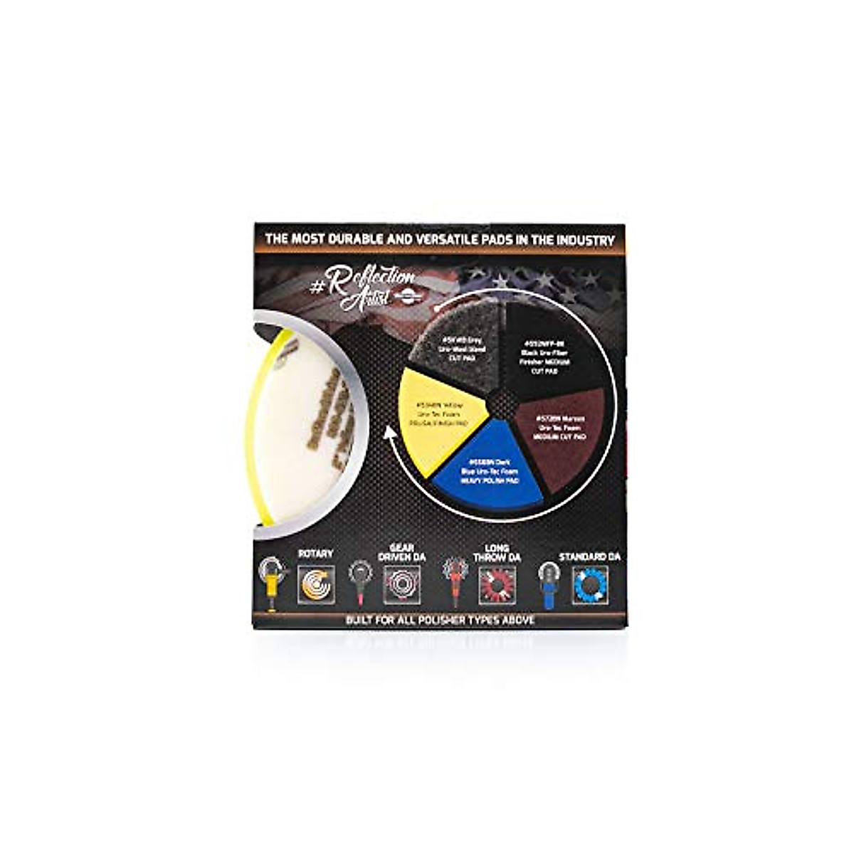 The Rag Company - Buff and Shine Reflection Artist Complete 5" Buffing Kit - Combination of Five Pads, URO line, Easy to Use Combo